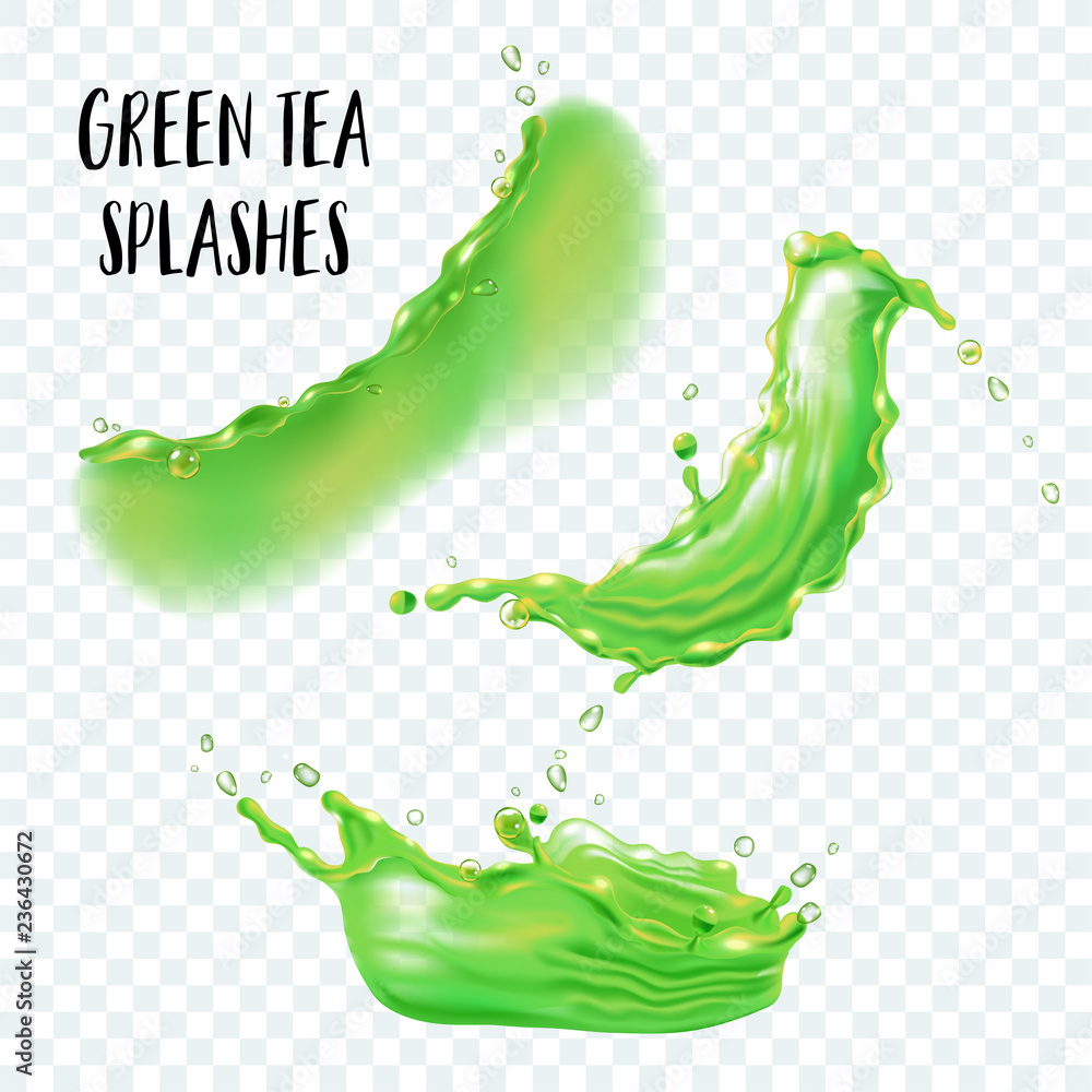 Realistic splash of green tea or juice isolated on transparent ...