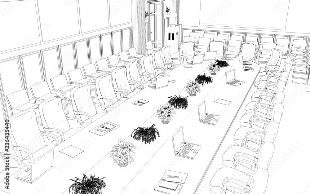 conference room, meeting room, contour visualization, 3D illustration ...
