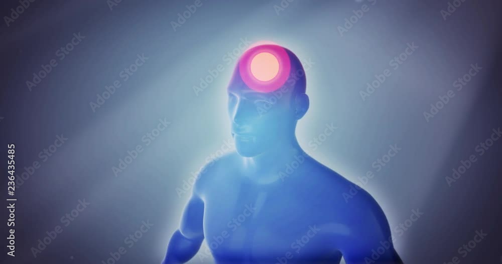 3D anatomy man suffering from critical head pain and headache on a ...