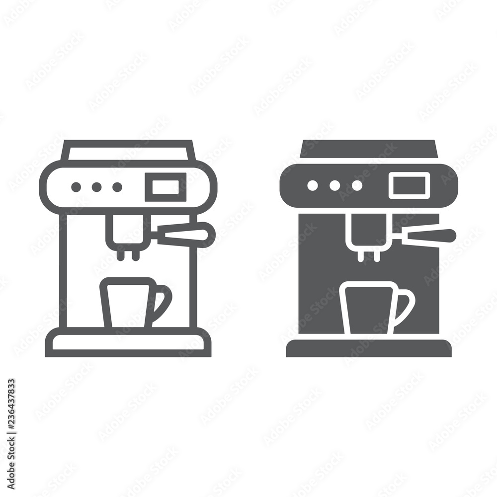Coffee machine line and glyph icon, appliance and kitchen, coffee maker ...