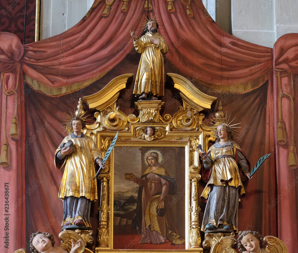 Saint Verena surrounded by the statues of Saints, altar of Saint ...
