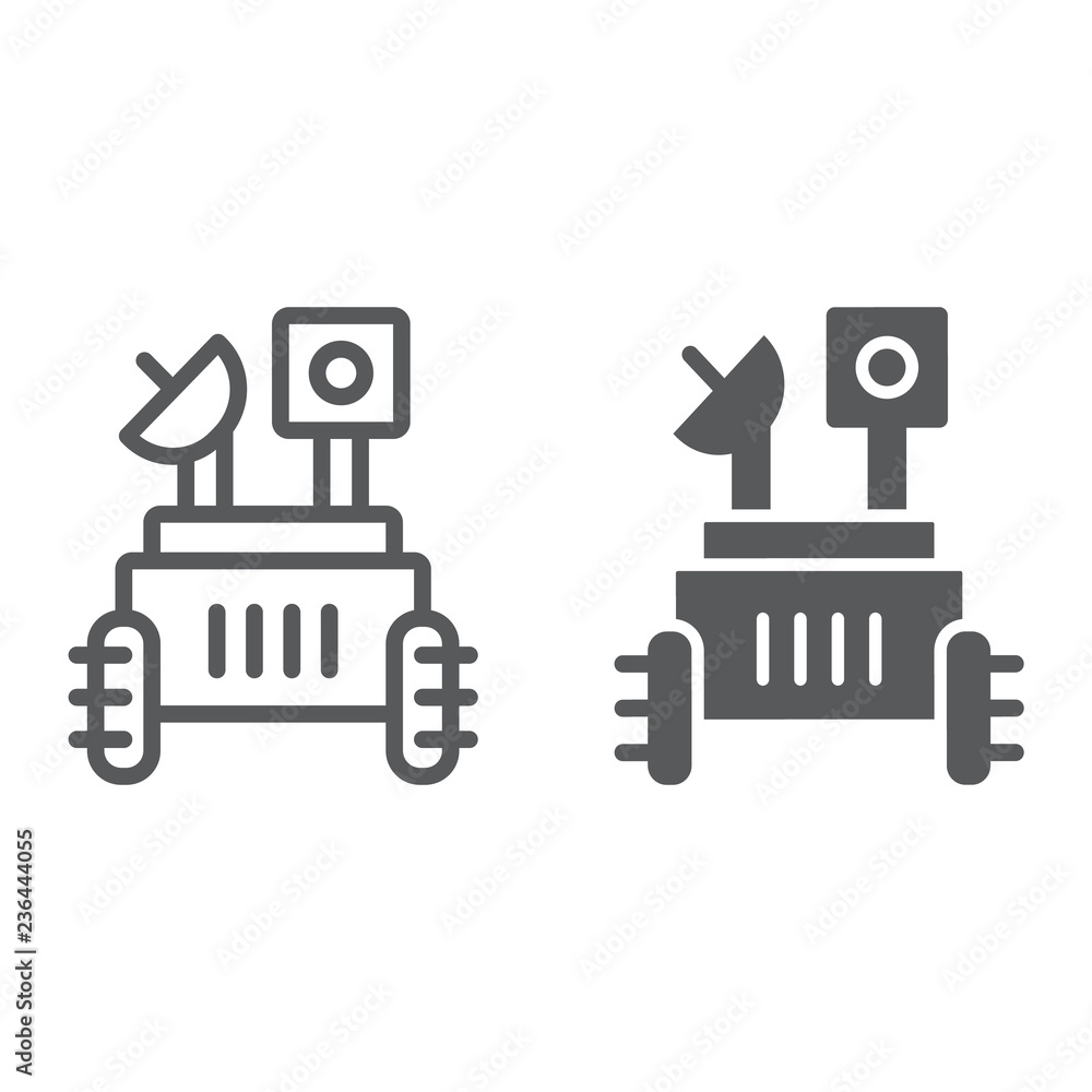 Moon rover line and glyph icon, space and exploration, space rover sign ...