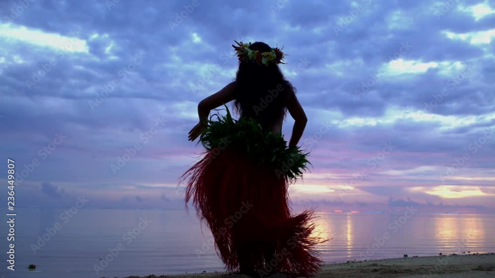 Vidéo Stock Polynesian girl in traditional grass skirts and flower ...