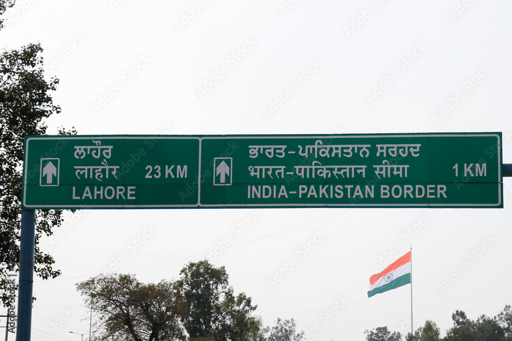 sign indicating india/pakistan border Stock Photo | Adobe Stock