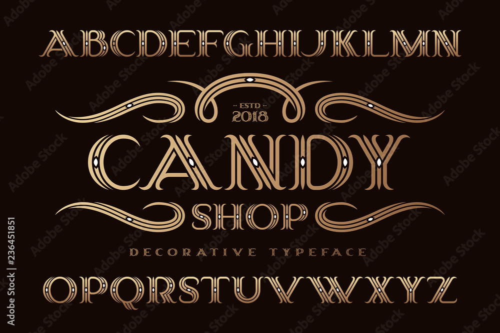 Decorative classic typeface named "Candy shop" with elegant ornate ...
