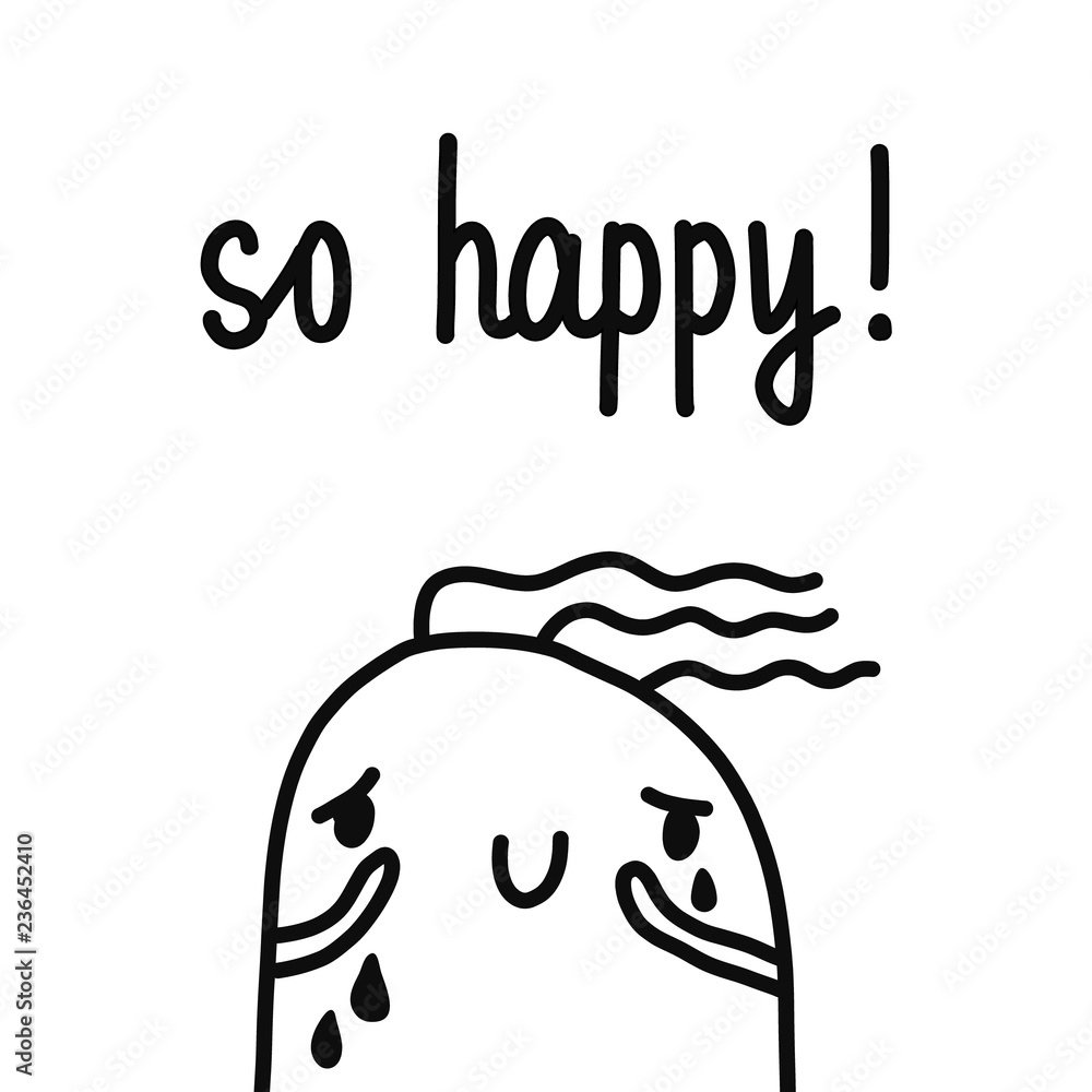 So happy crying marshmallow with tears running on face hand drawn ...