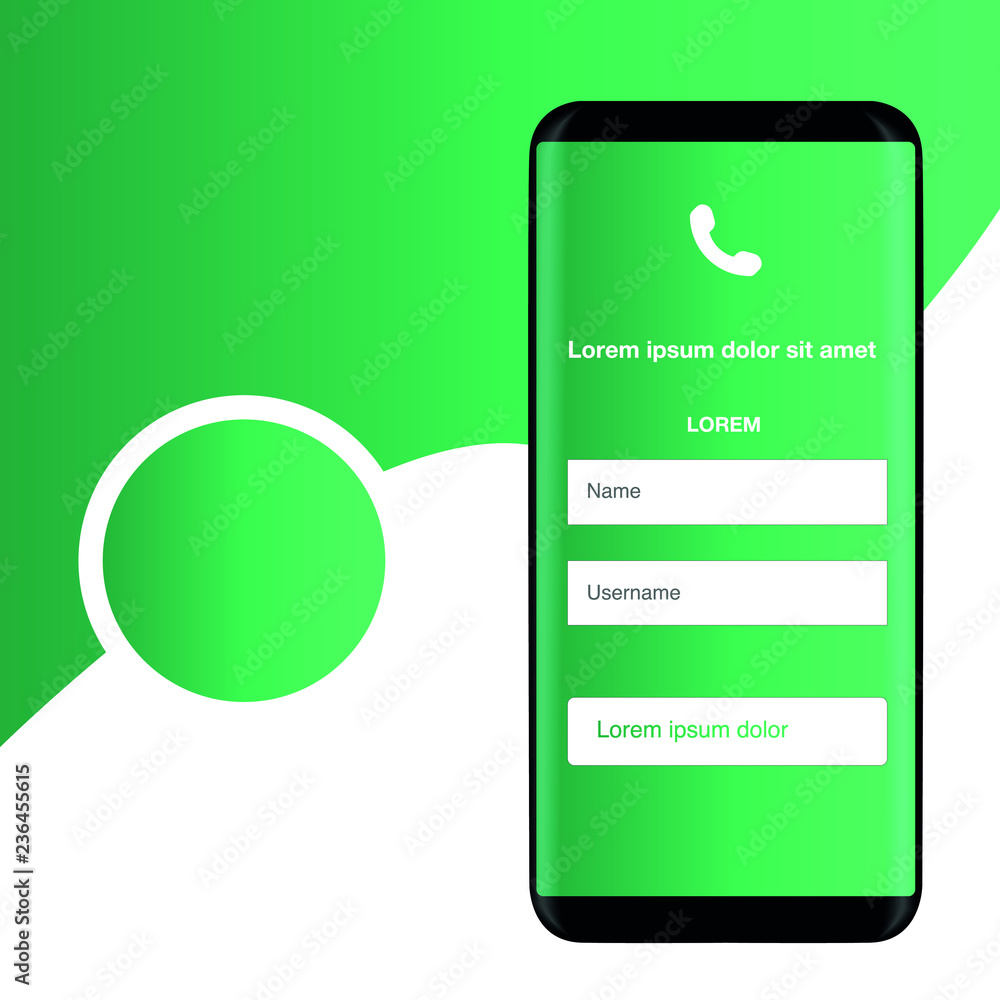 Smartphone on a green background, mobile application, vector ...