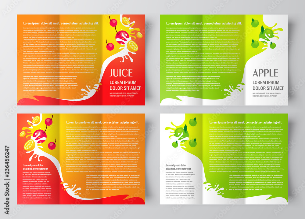 brochure design template juice fruit drops liquid orange apple set ...