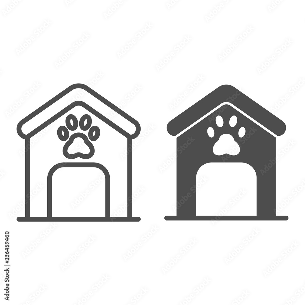 Dog house line and glyph icon. Dog box with paw mark vector ...