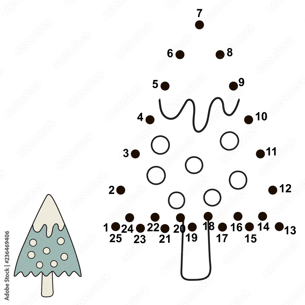 Connect the dots and draw a Christmas tree. Numbers game for children ...