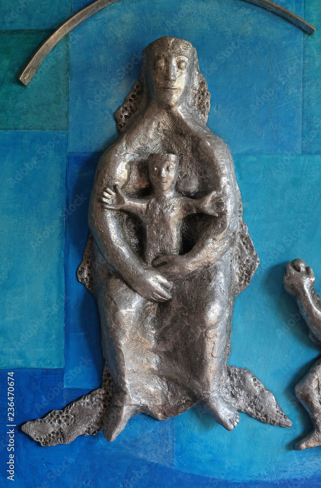 Virgin Mary with baby Jesus, Adoration of the Magi relief by Maria Munz ...