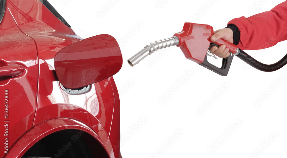 Gasoline pistol pump gun fuel nozzle and car on gas station Stock Photo ...