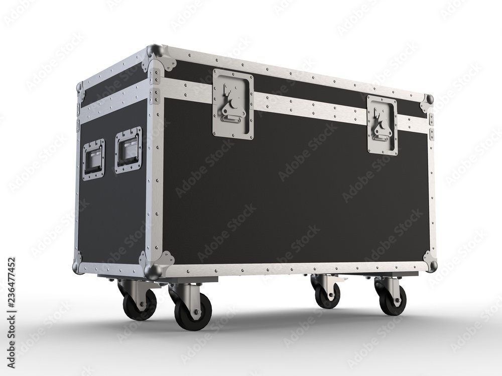 Black closed simple flight case on white background. 3D render Stock ...