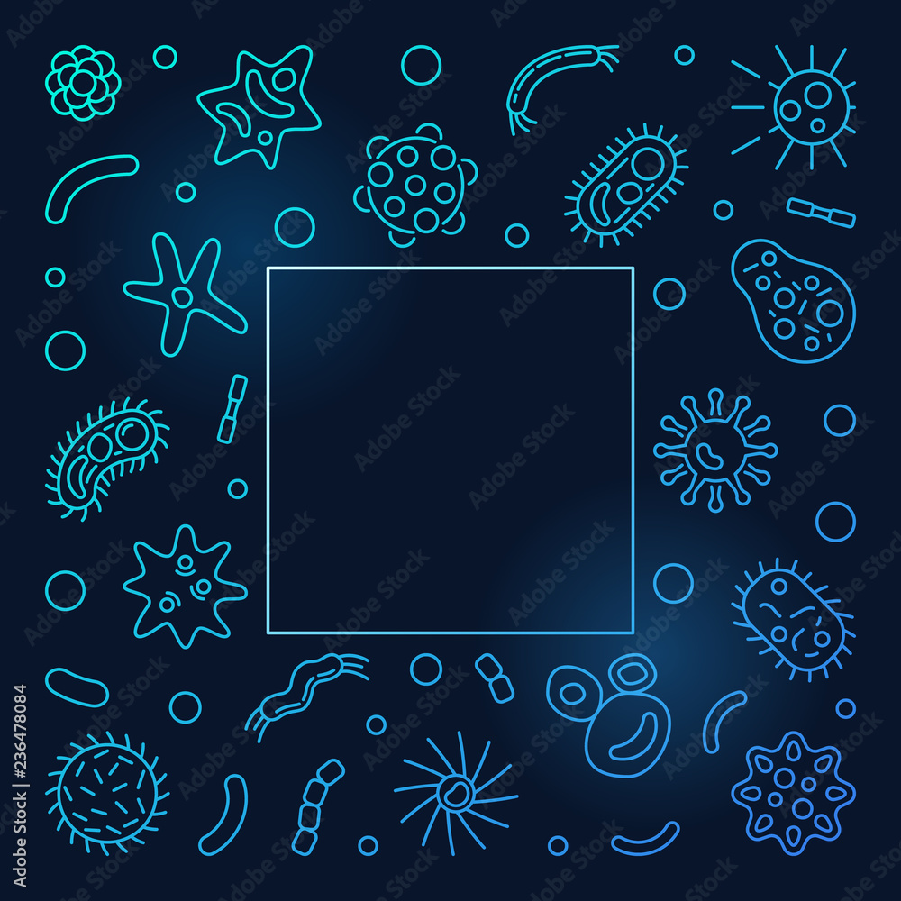 Microbiology outline blue frame with empty space for text. Vector ...