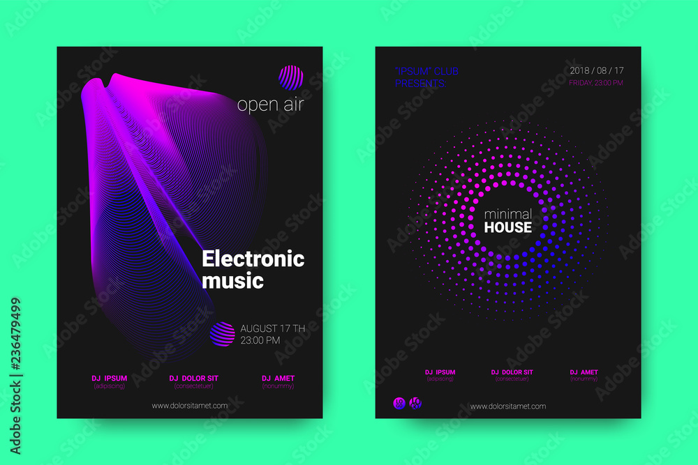 Music Posters with Equalizer and Wave Distorted Circles. Stock Vector ...