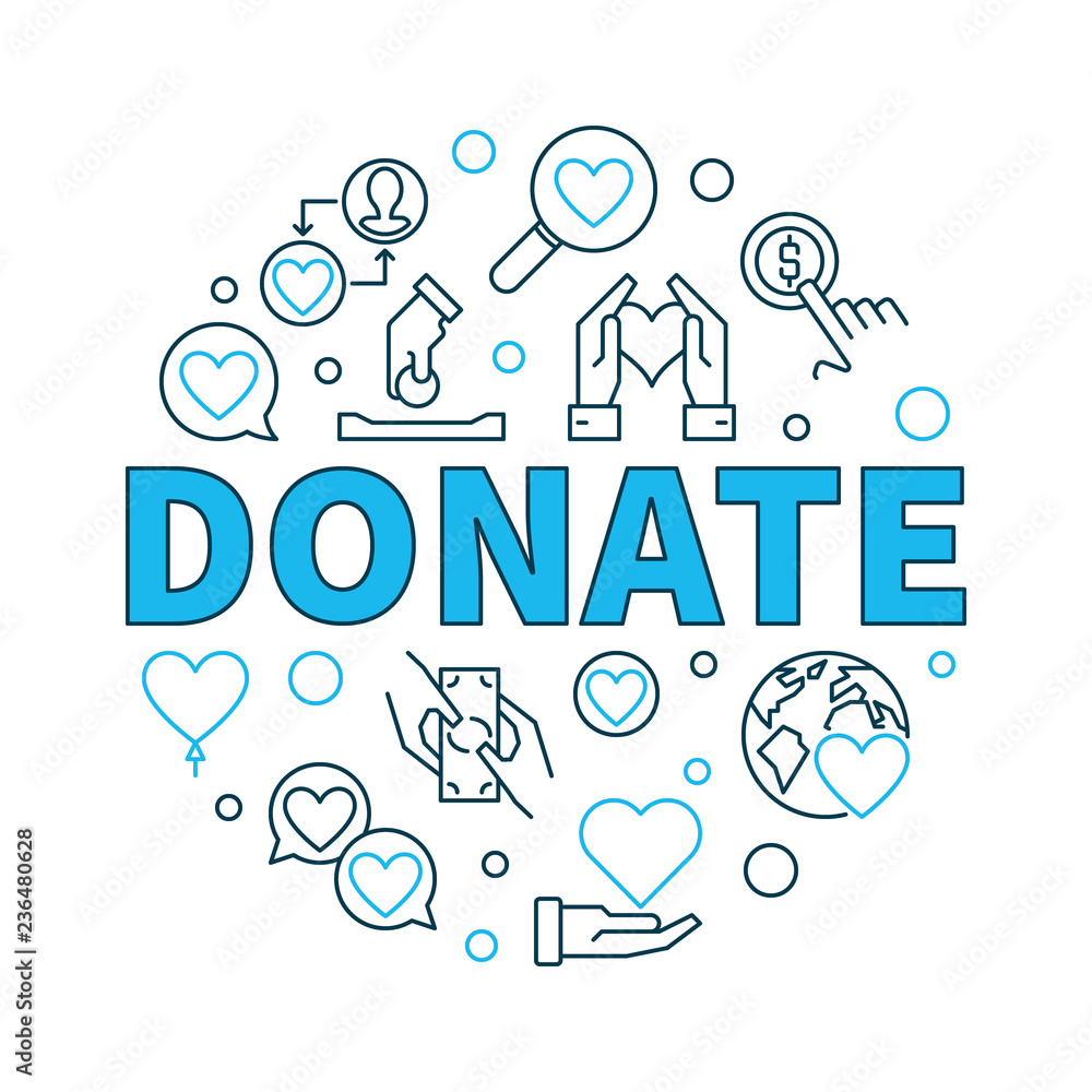 Donate round vector creative linear illustration on white background ...