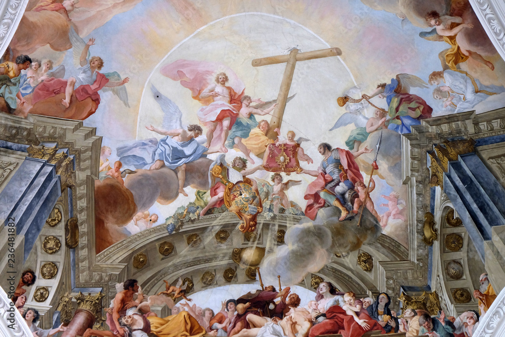 Adoration of the Holy Blood relic, fresco by Cosmas Damian Asam in the ...