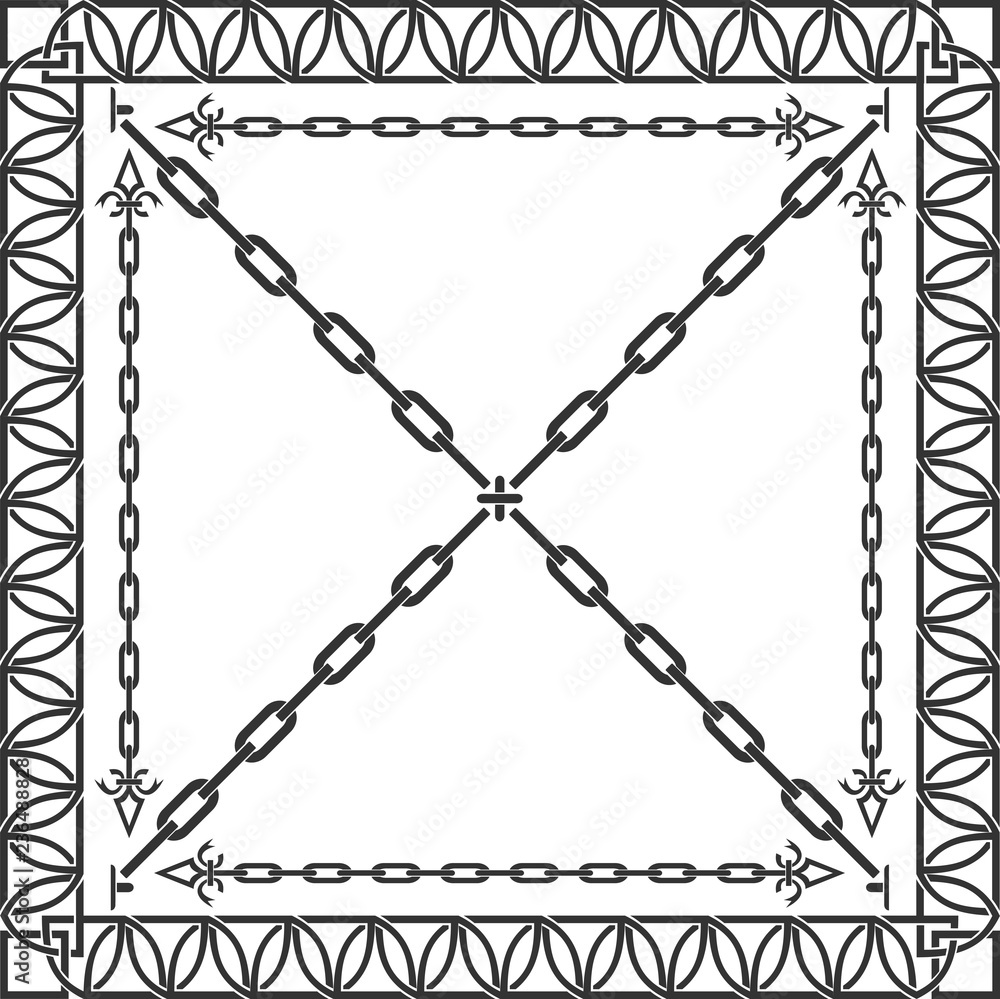Gothic frame and chain. Vector. Set: gothic ornate frame; crosswise ...
