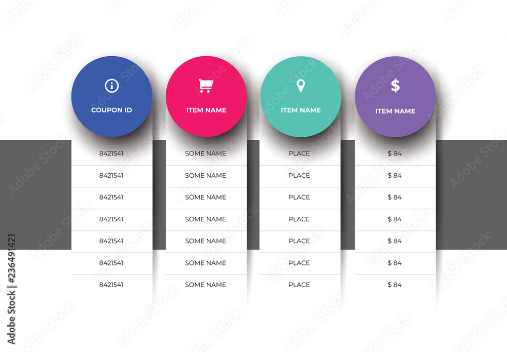 Infographic Table Layout with Multicolored Circles Stock Template ...