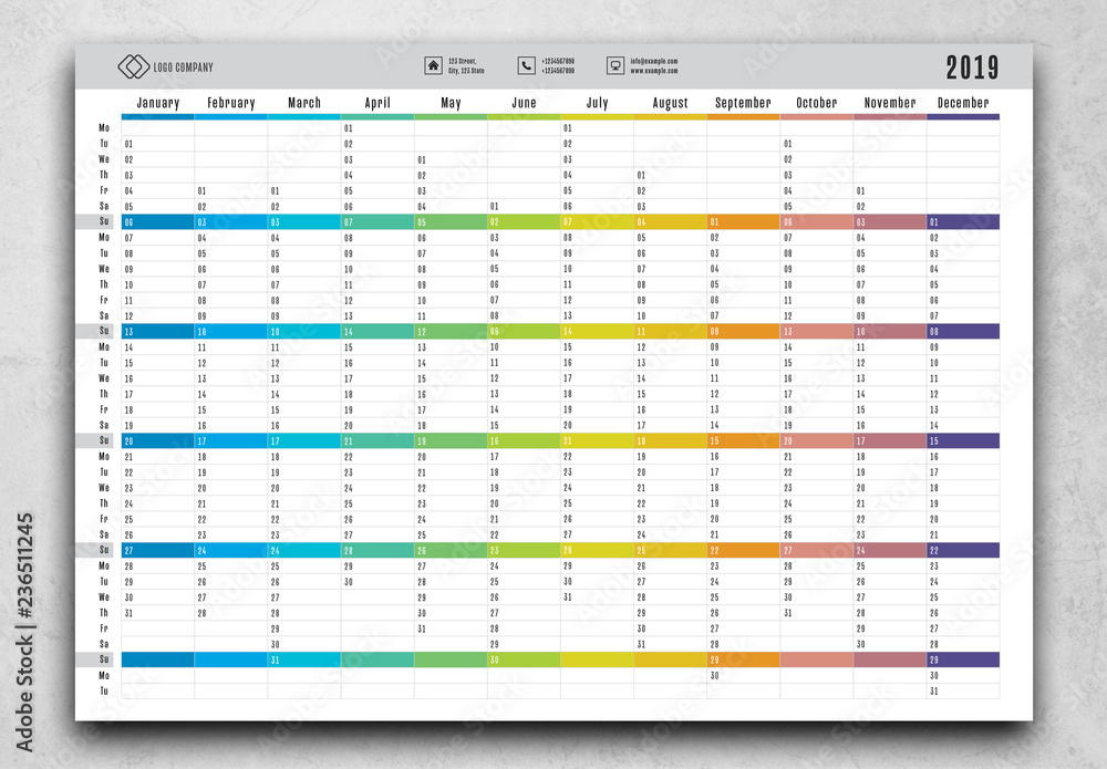 2019 Year Planner Layout Stock Template | Adobe Stock
