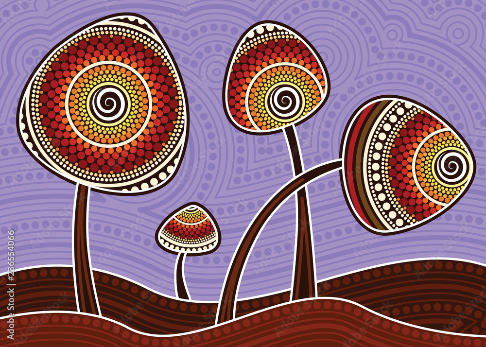 Tree on the hill, Aboriginal tree, Aboriginal art vector painting with ...