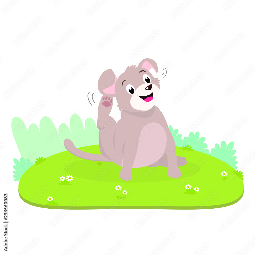 The itchy dog try to scratch his itch skin that cause by flea inside ...