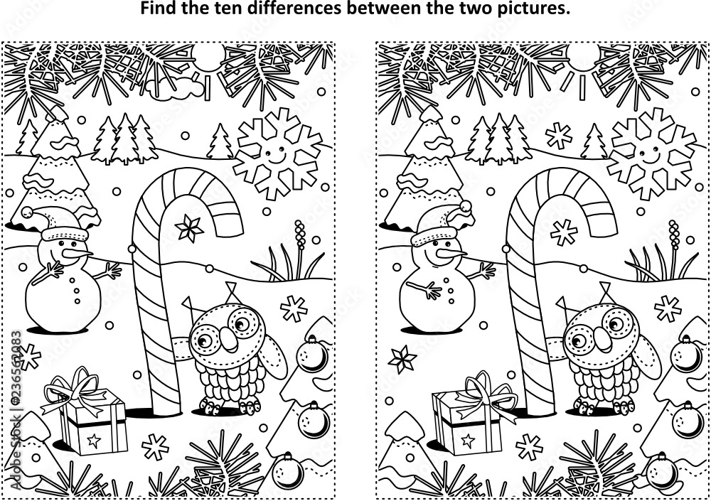 Winter holidays, New Year or Christmas themed find the ten differences ...