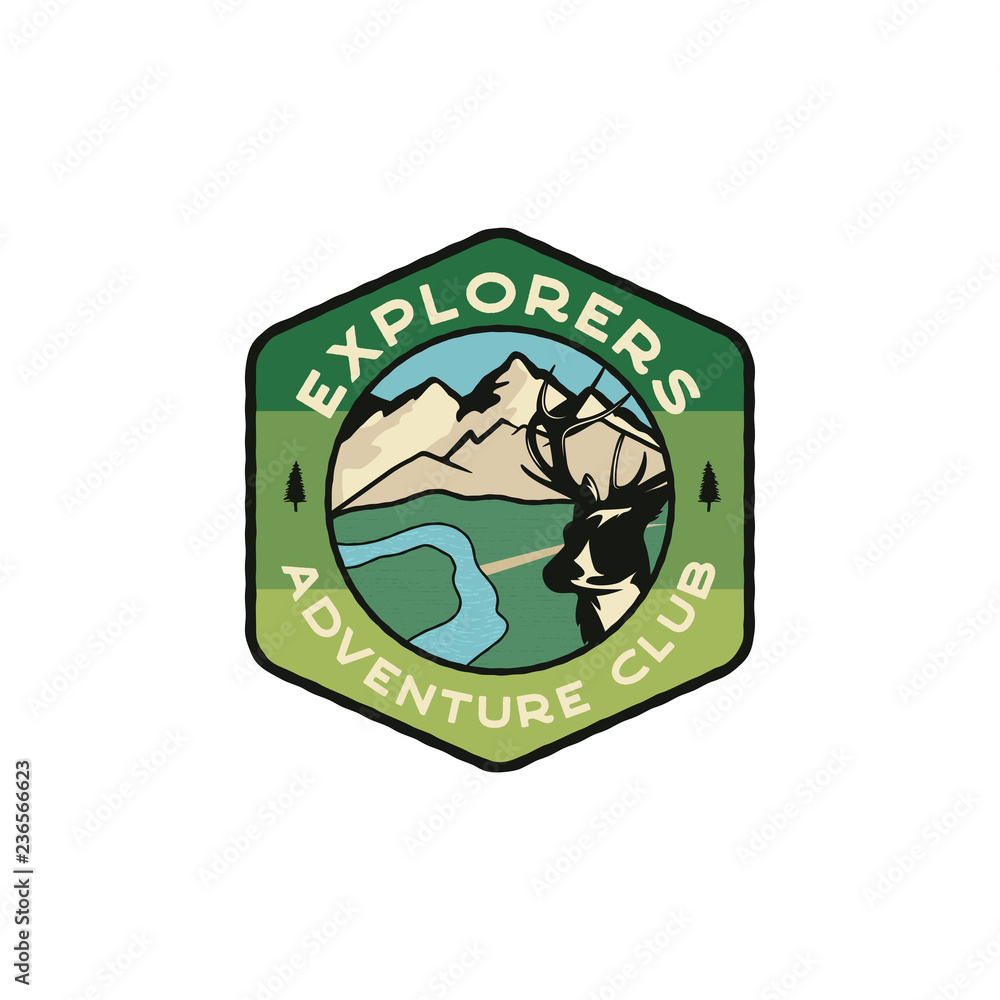 Explorers Logo Emblem. Vintage hand drawn travel badge. Featuring ...