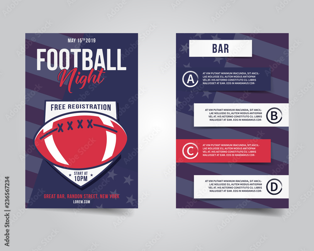 American football flyer. Sports party night layout, brochure. Modern ...
