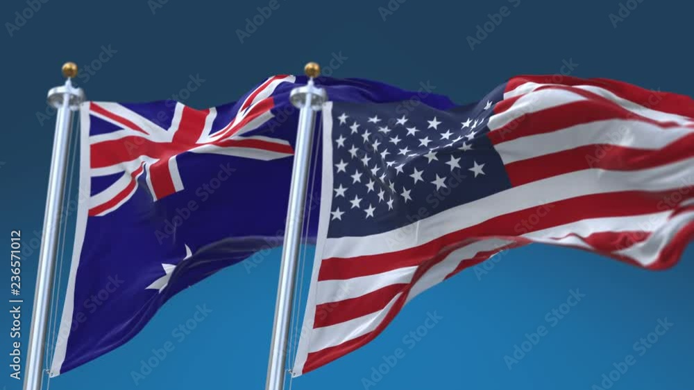4k Seamless United States of America And Australia Flags with blue sky ...