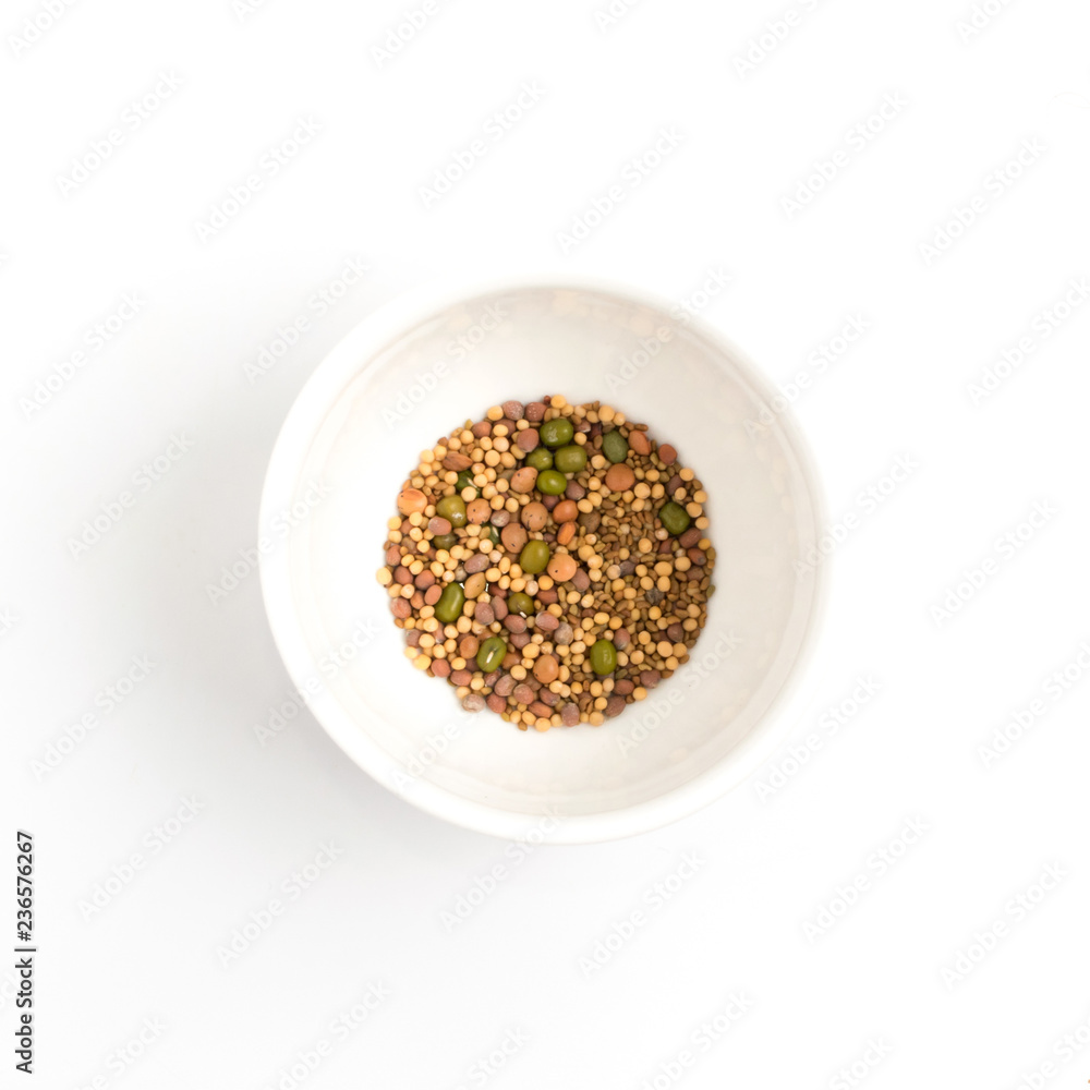 Edible seed mix with dry radish, mustard, lentils, alfalfa seeds Stock ...