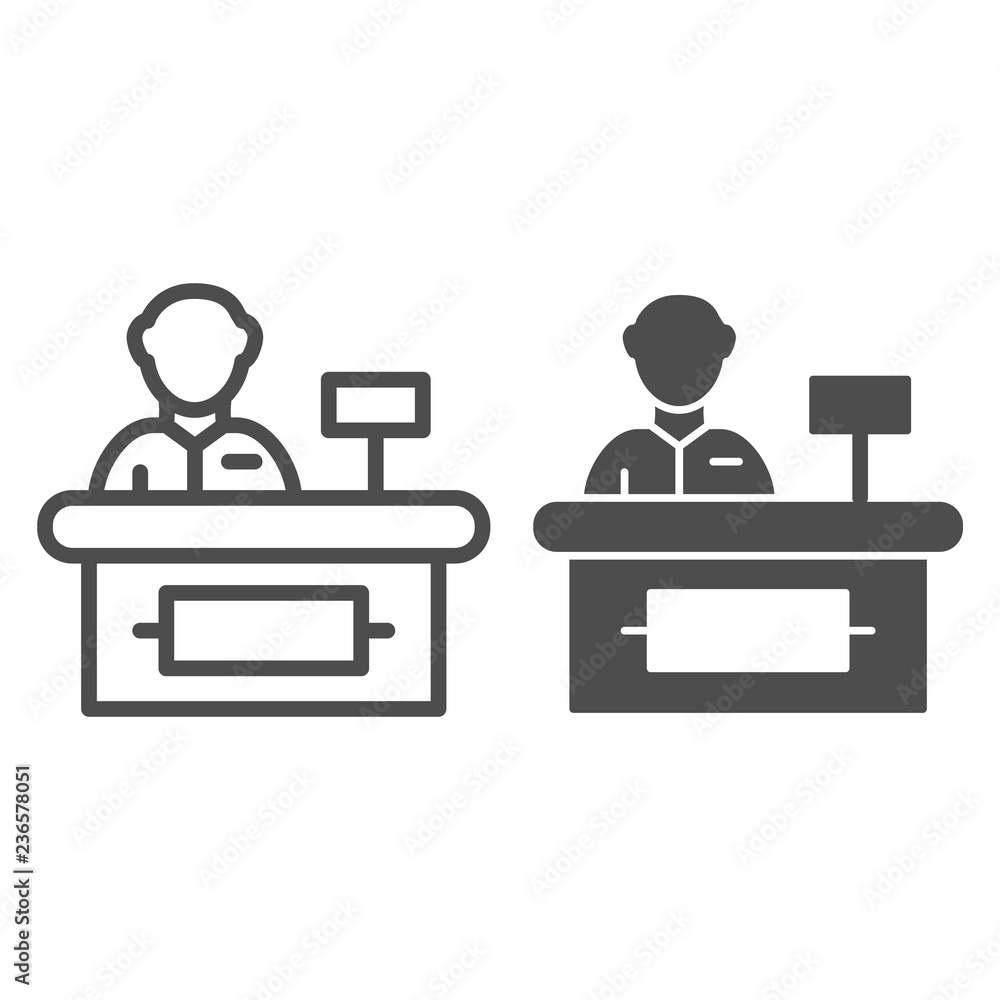 Cashier line and glyph icon. Supermarket cashier vector illustration ...