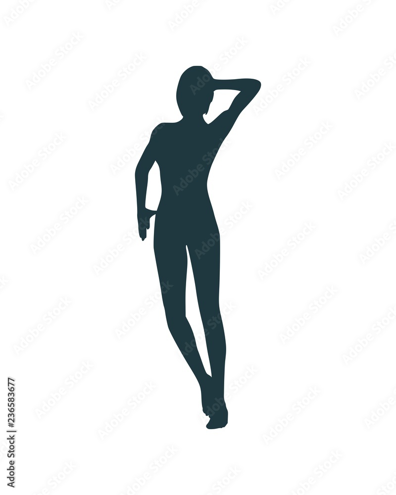 Beautiful Sexy Fitness Girl Pretty Woman Silhouette Back View Stock