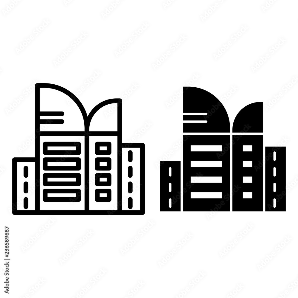 Skyscraper line and glyph icon. High rise building with round top ...