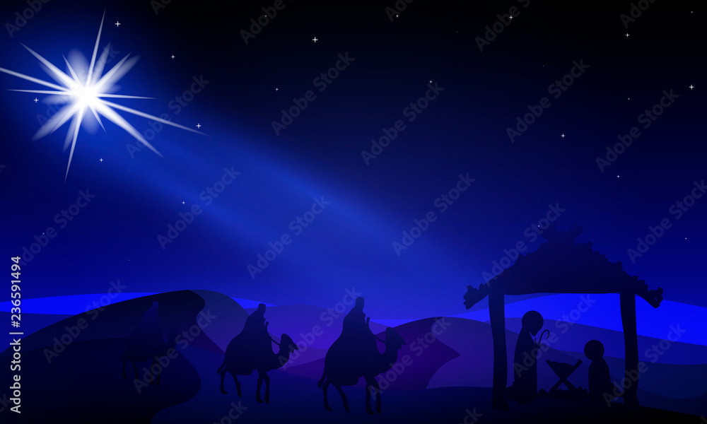 Jesus Mary and Joseph under the night stars Stock Vector | Adobe Stock