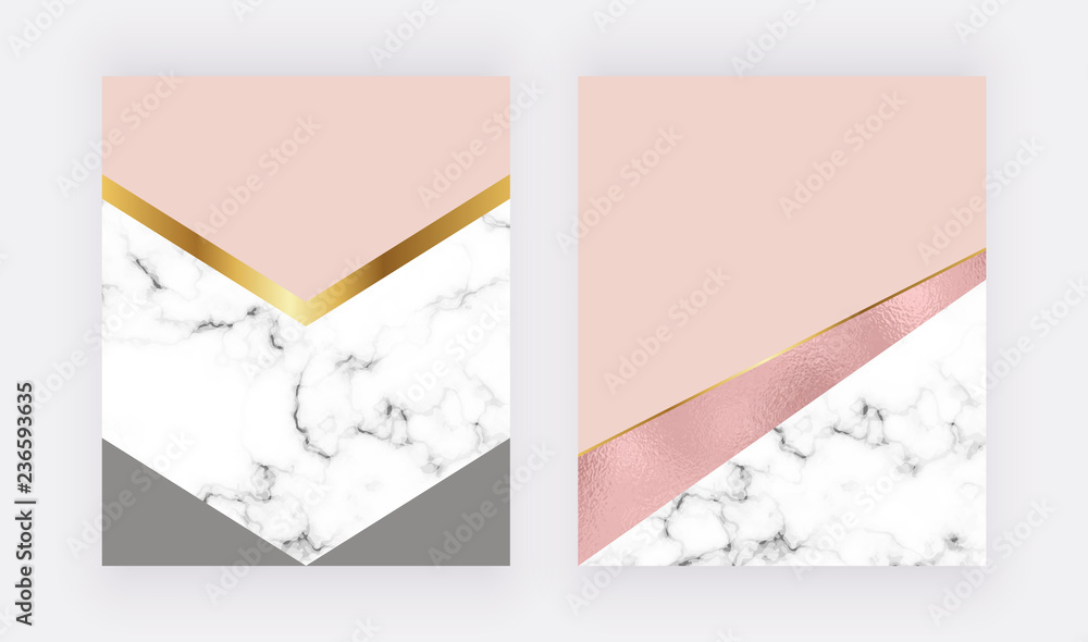 Fashion geometric backgrounds with rose gold foil and marble texture ...