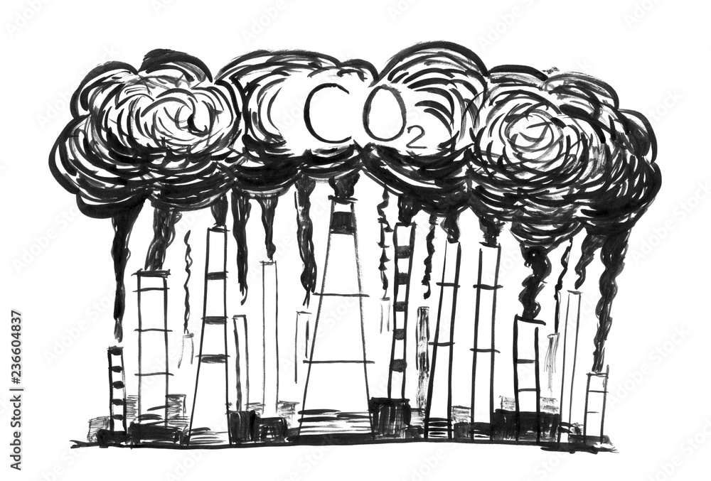 Black brush and ink artistic rough hand drawing of smoke coming from ...