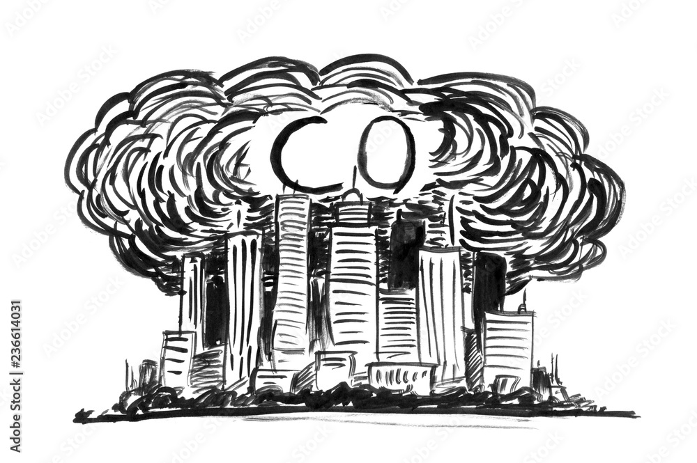 Poster Black brush and ink artistic rough hand drawing of high rise ...