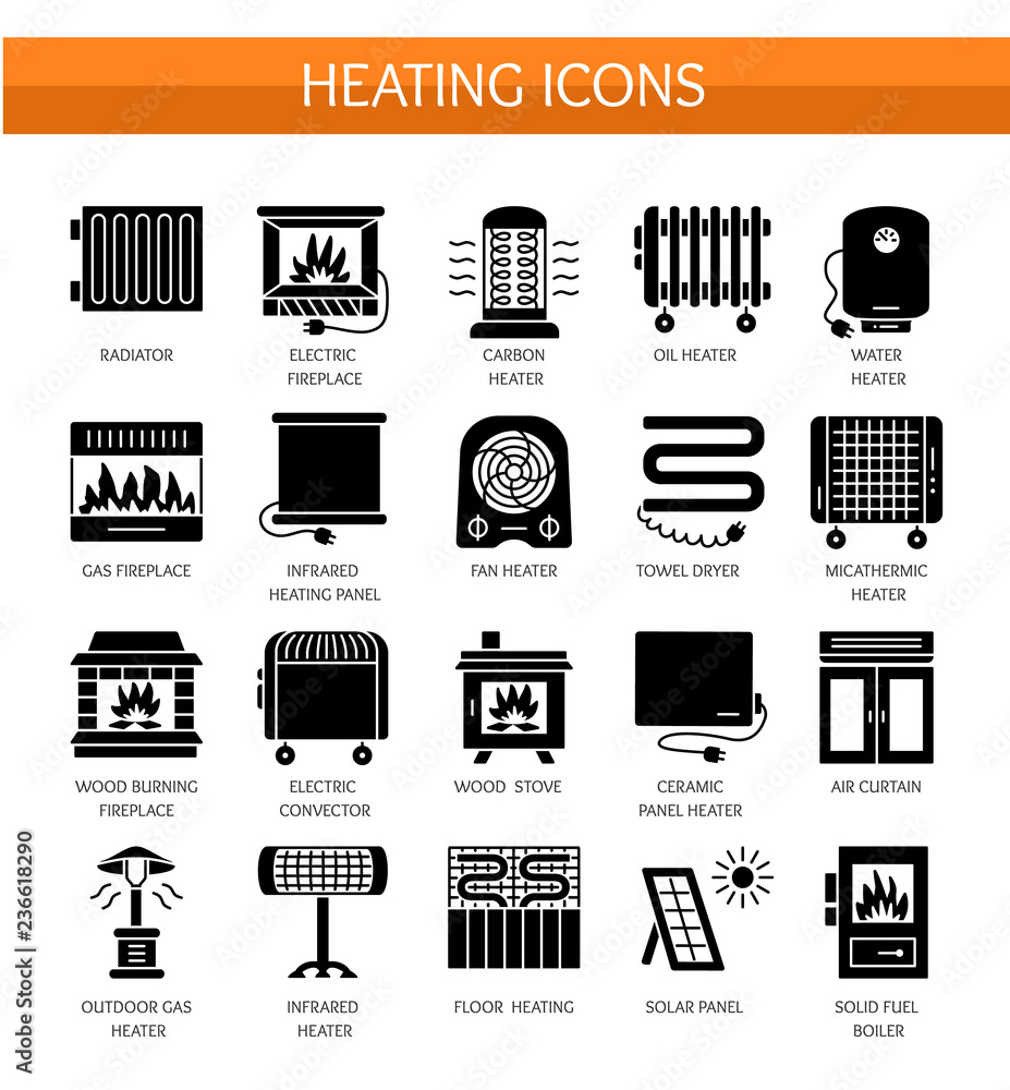 Vecteur Stock Vector flat icon set with radiator, convector and ...