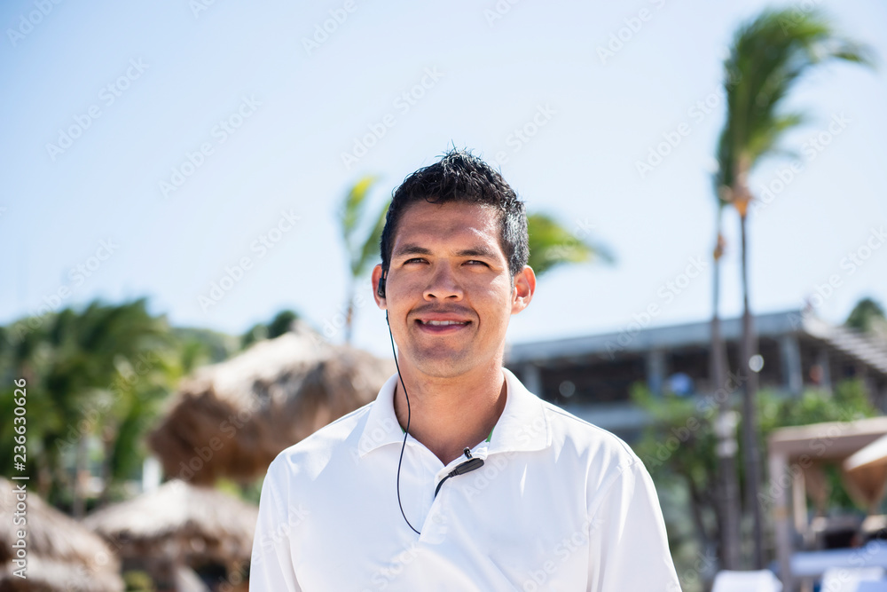 Happy, Smiling, Handsome & Friendly Mexican Man Working in a Resort ...