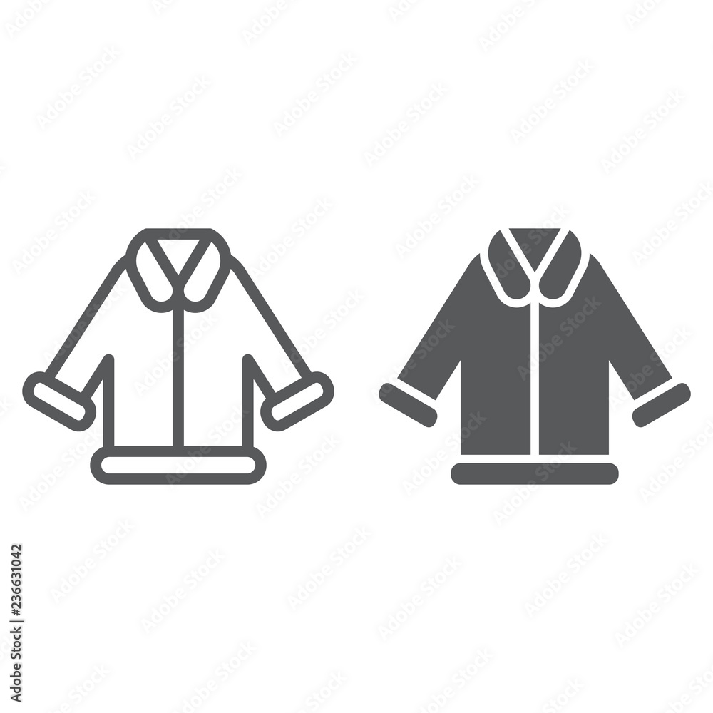 Fur cleaning line and glyph icon, laundry and service, coat sign ...