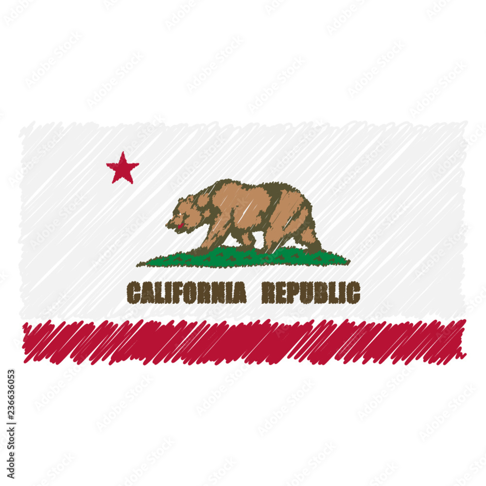 Hand Drawn National Flag Of California Isolated On A White Background ...