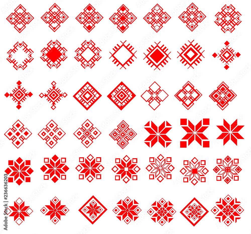 Red ethnic Slavic pattern on white background Stock Illustration ...