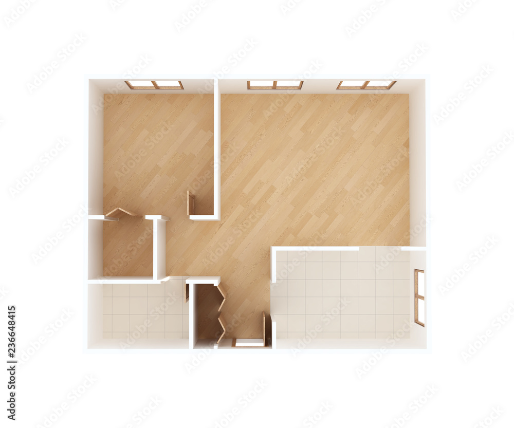 3D floor plan illustration. New home with empty rooms construction ...