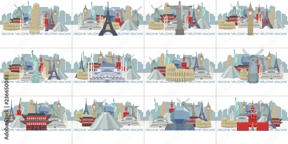 Calendar with panoramic architectural landmarks. color vector ...