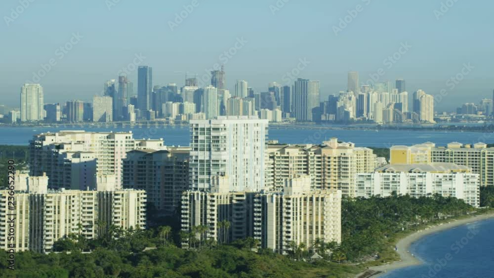 Aerial sunrise view of Key Biscayne Condominiums Island Cape Florida ...