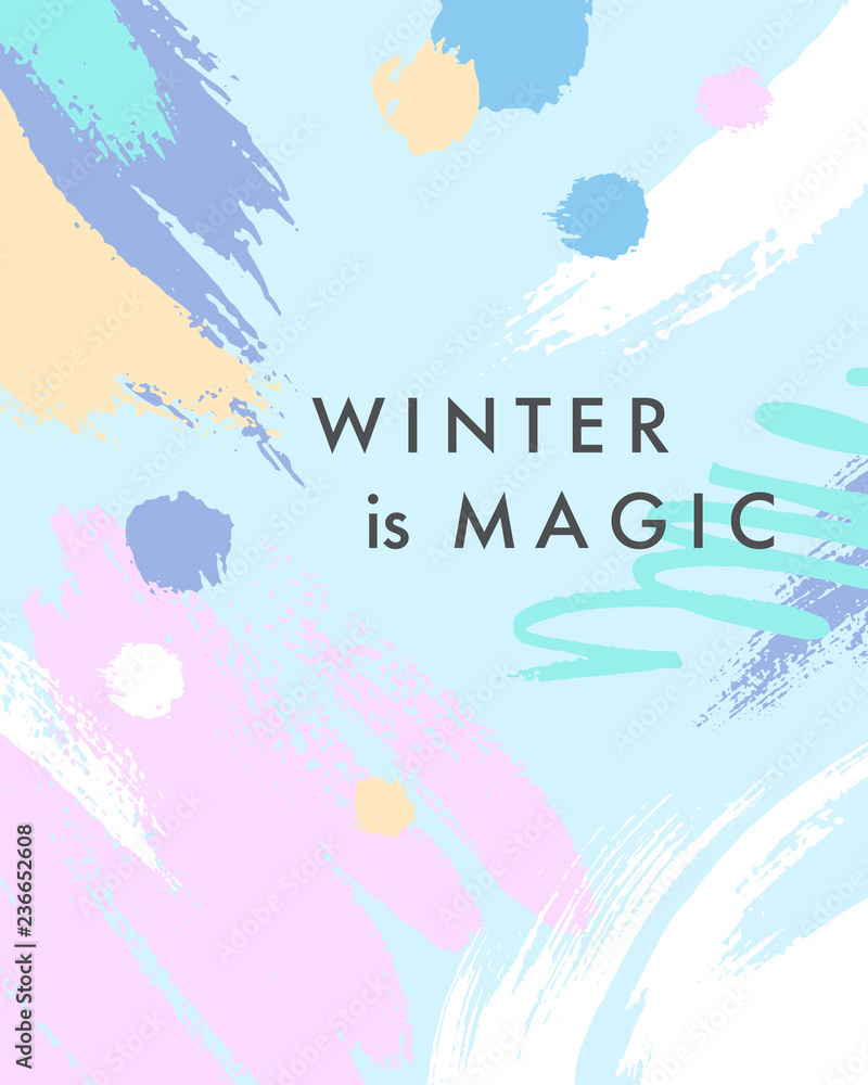 Trendy winter poster with hand drawn shapes and textures in soft pastel ...