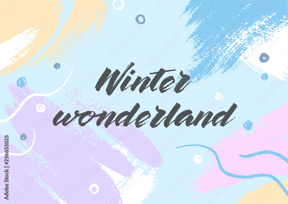Trendy winter poster with hand drawn shapes and textures in soft pastel ...