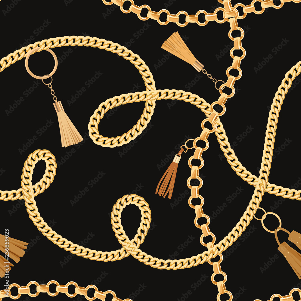 Fashion Seamless Pattern with Golden Chains. Fabric Design Background ...
