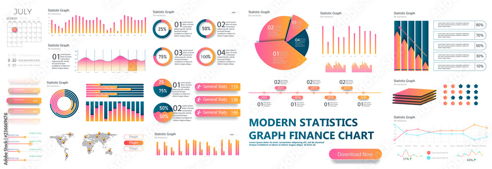 Presentation Template Design. Business Data Graphs. Vector Financial